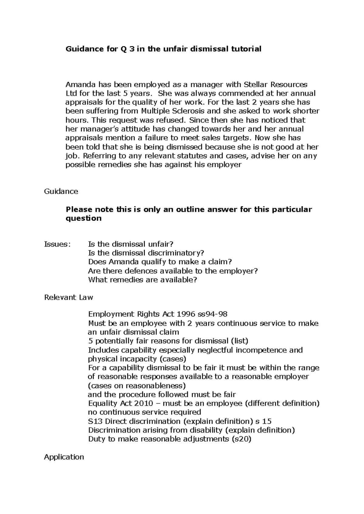 Guidance for Q 3 in the unfair dismissal tutorial - Guidance for Q 3 in ...