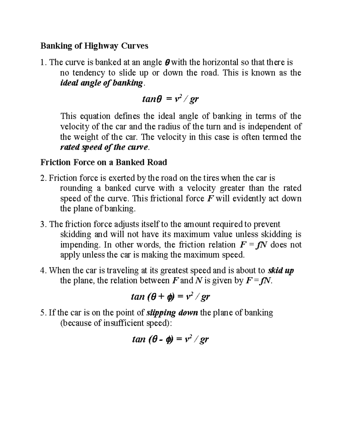 Banking of Highway Curves - The curve is banked at an angle with the ...