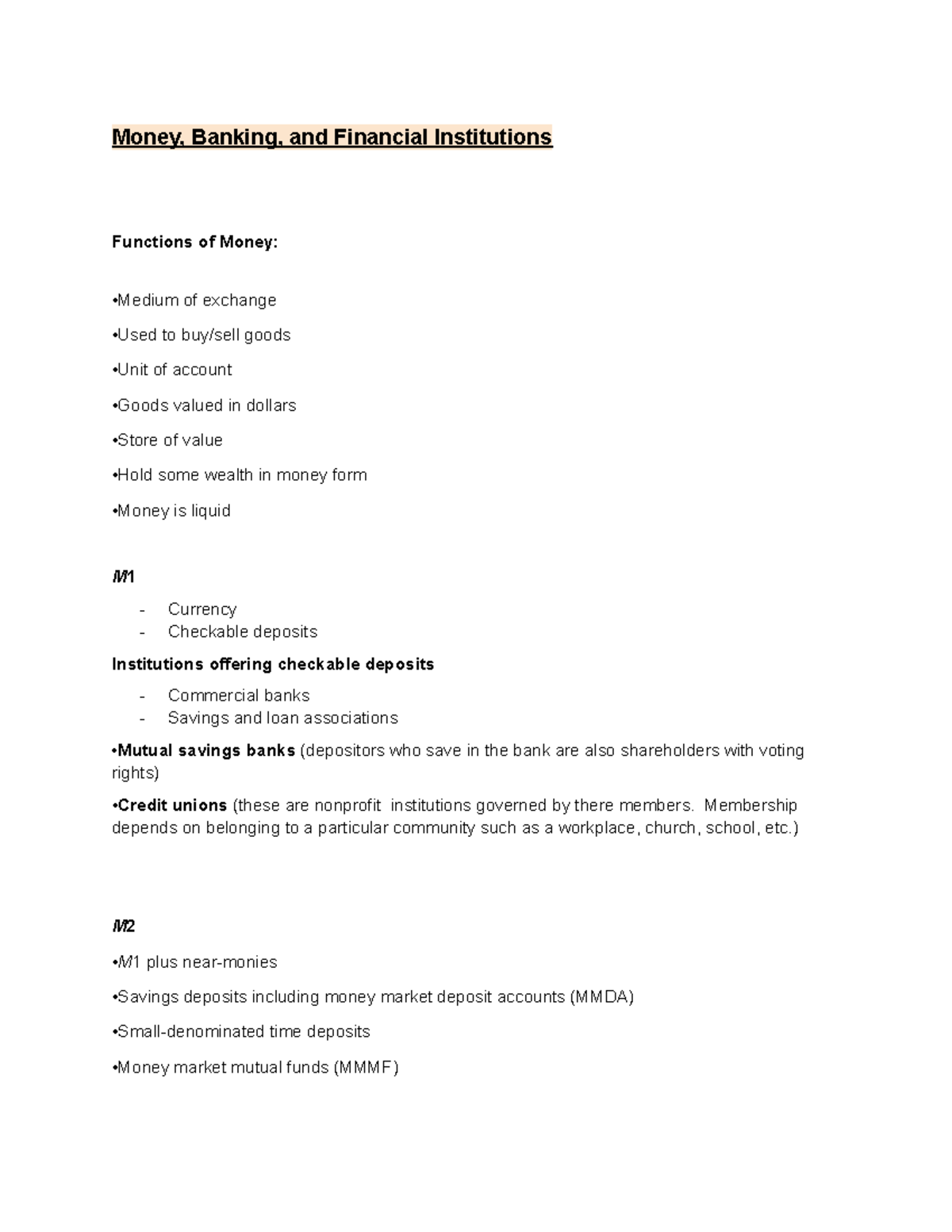 SS100 Macroeconomics Chapter 13 Notes - Money, Banking, and Financial ...
