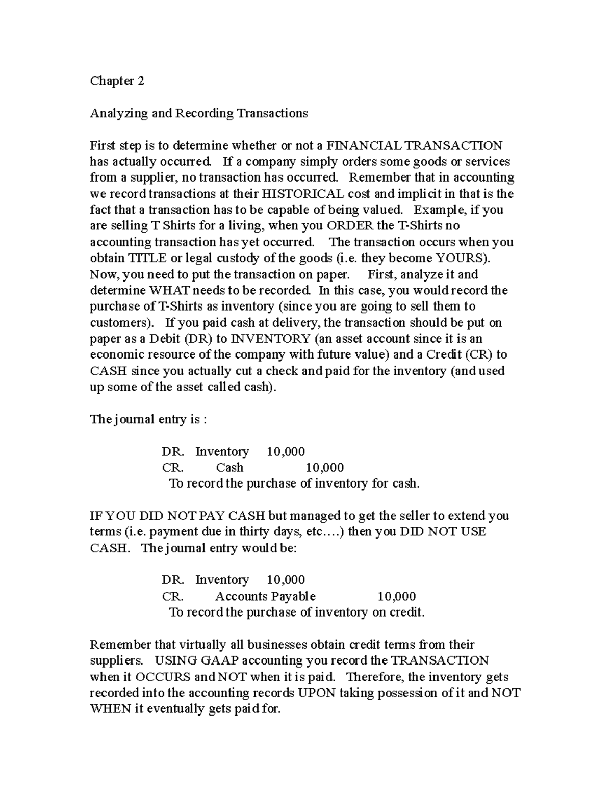 Chapter 2 Notes Acct 203 Summer 2016 corrected - Chapter 2 Analyzing ...