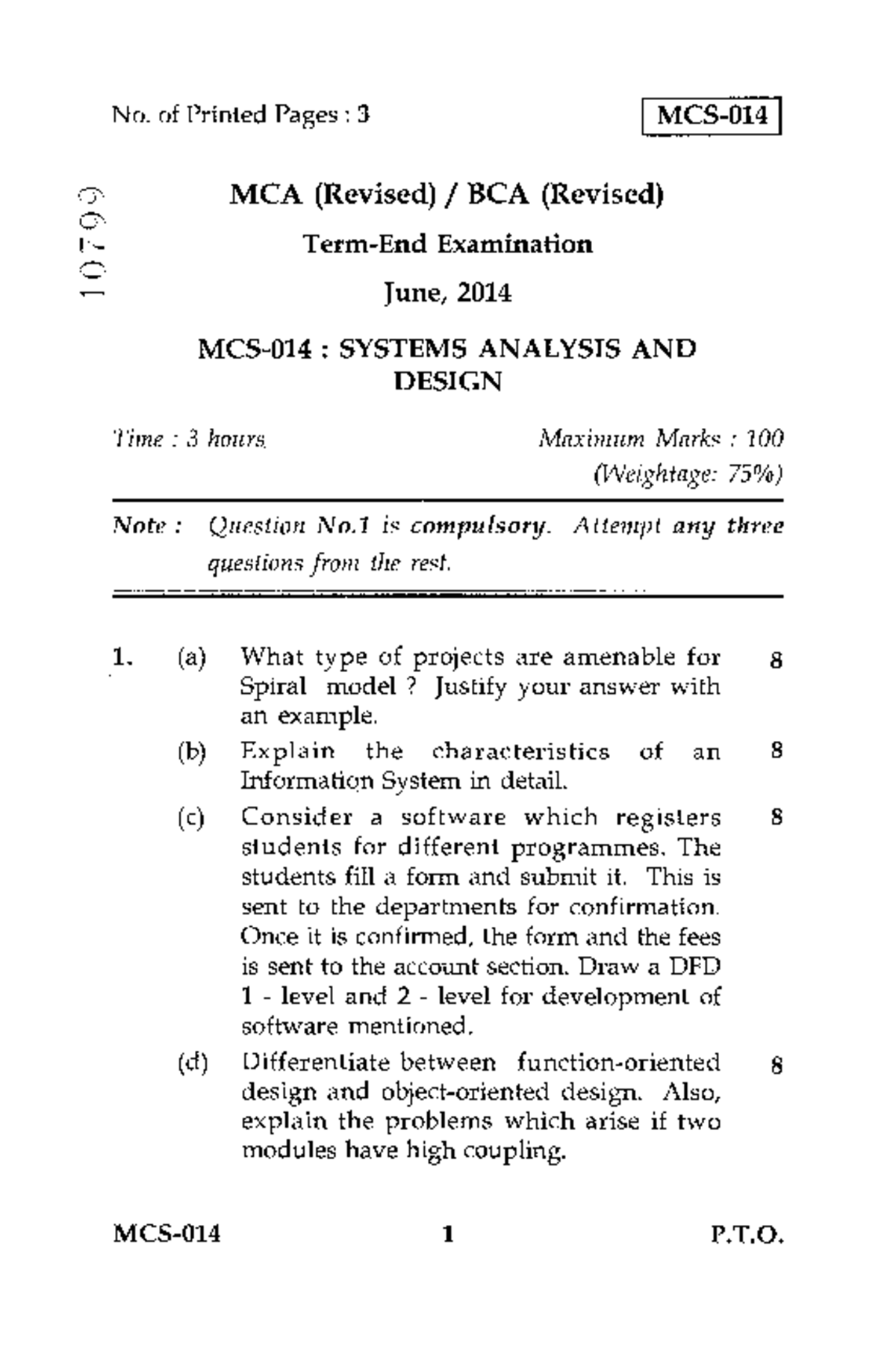 MCS-014 june-2014 - NOTES - No. of Printed Pages : 3 MCS- MCA (Revised ...