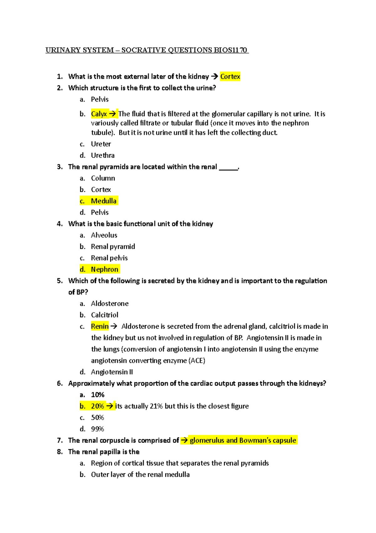 Sample/practice exam 2018, questions - URINARY SYSTEM – SOCRATIVE ...