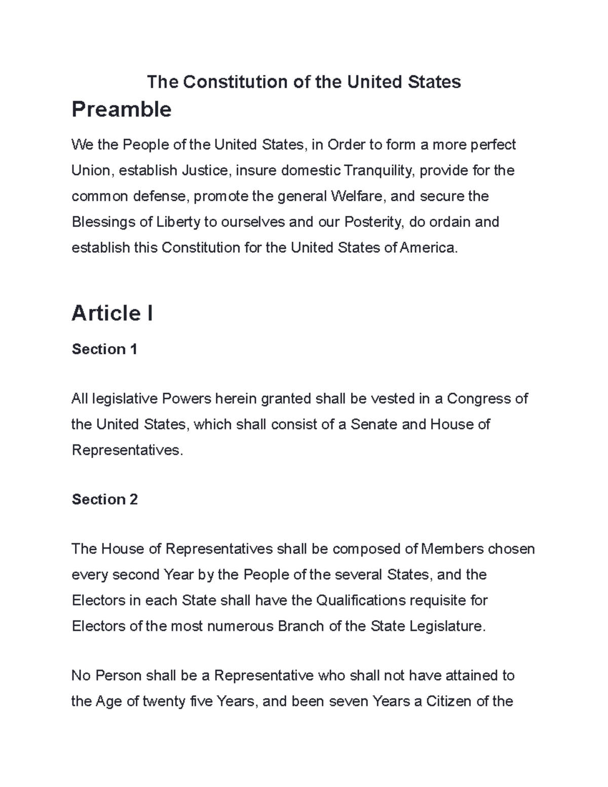 The Constitution of the United States - The Constitution of the United ...