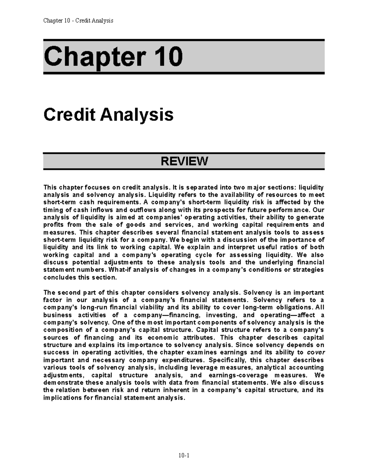 Chapter 10 Credit Analysis - Chapter 10 Credit Analysis REVIEW This chapter focuses on credit ...