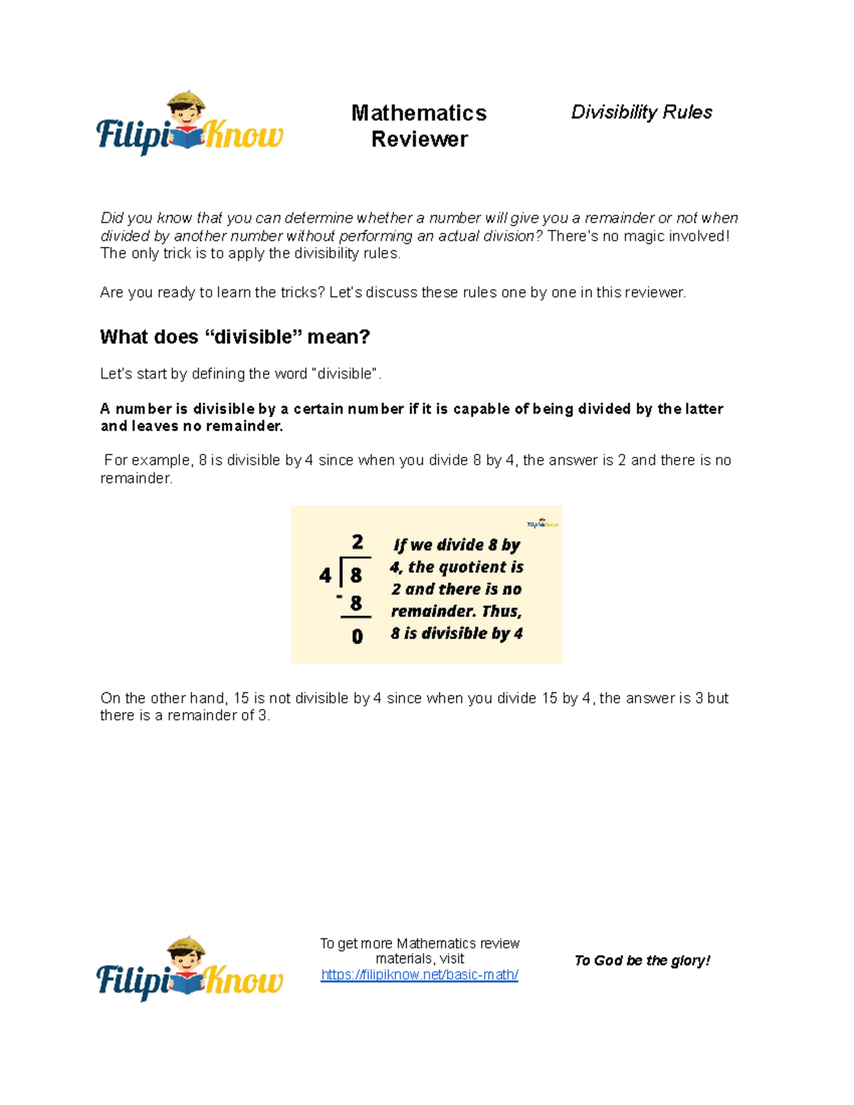Divisibility-Rules - Divisibility Rules - Mathematics Reviewer Did you ...