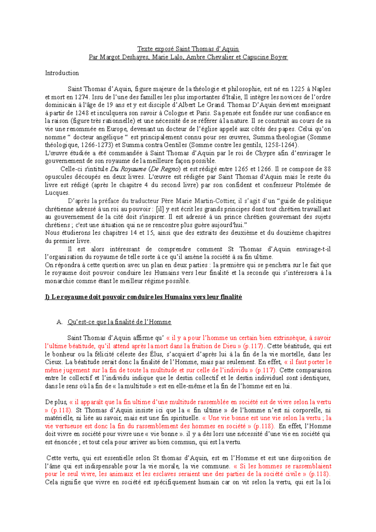 Saint Thomas d'Aquin - Texte exposé Saint Thomas d’Aquin Par Margot Deshayes, Marie Lalo, Ambre ...