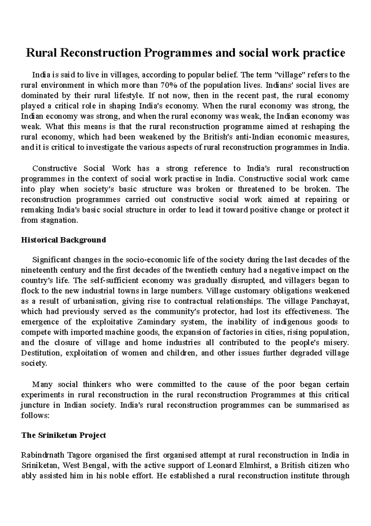 Rural Reconstruction Programmes and social work practice - The term ...