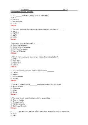 Ch 4 Memory System 11 - MCQ, T/F questions for Computer Architecture ...