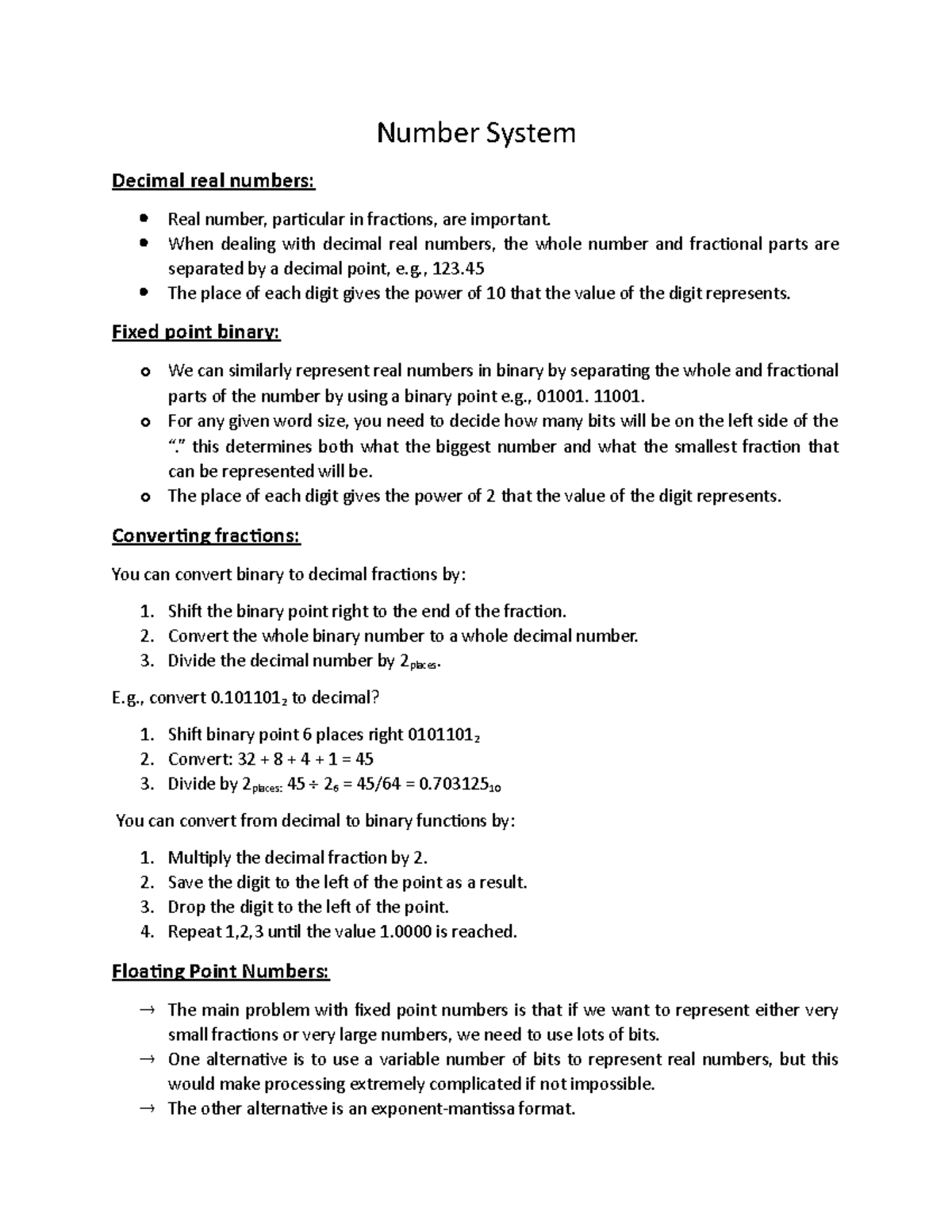 ITEC201 Week 6 - LECTURE NOTES - Number System Decimal real numbers ...