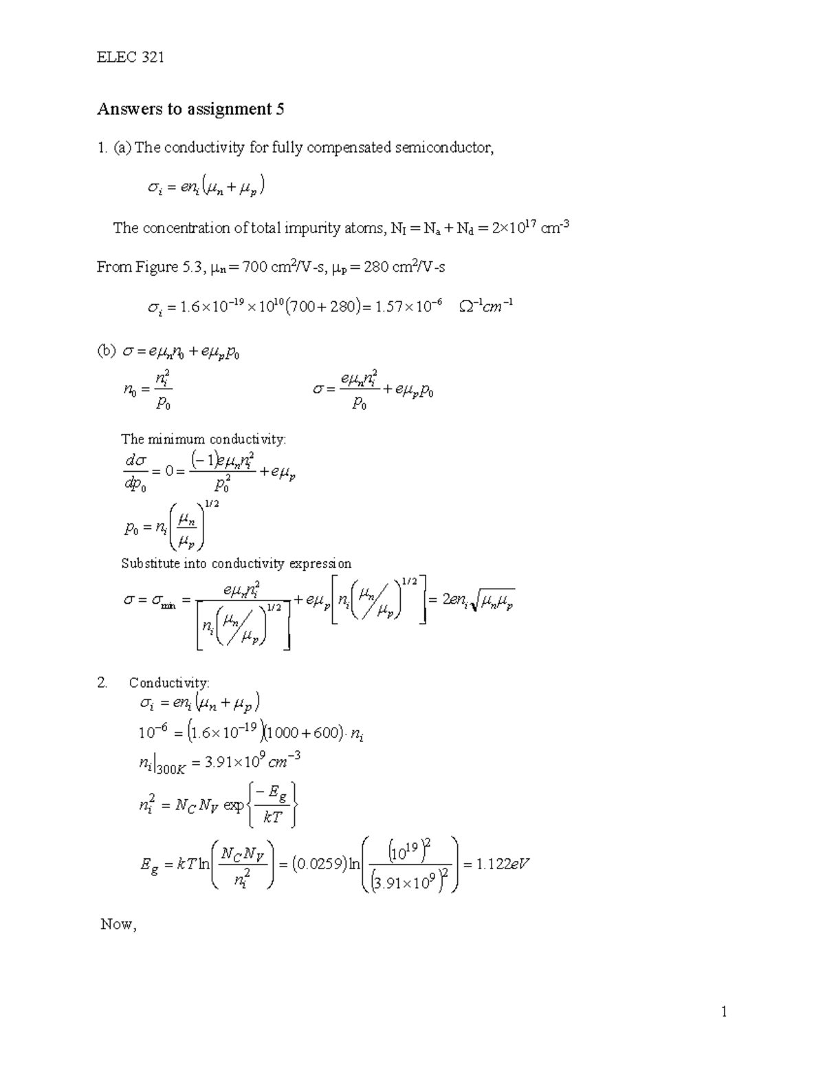Assignment number 5 - ####### ELEC 321 ####### 1 Answers to assignment ...