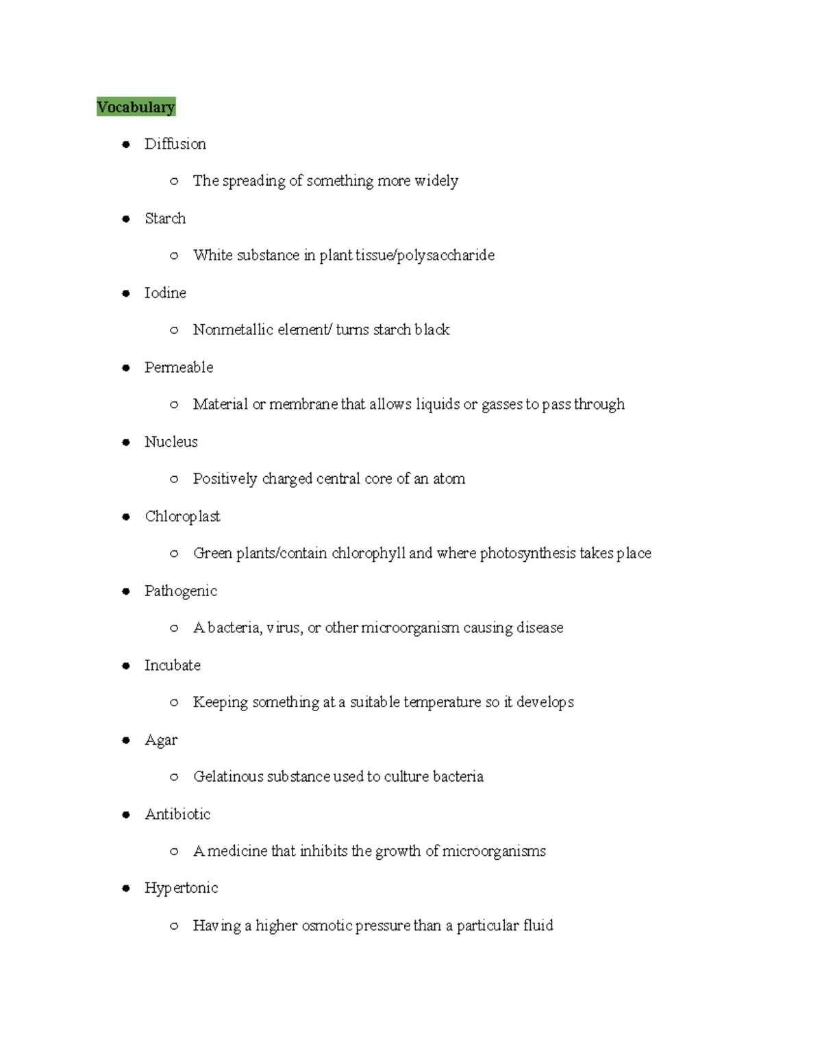 The Life of Cells - Vocabulary Diffusion The spreading of something ...