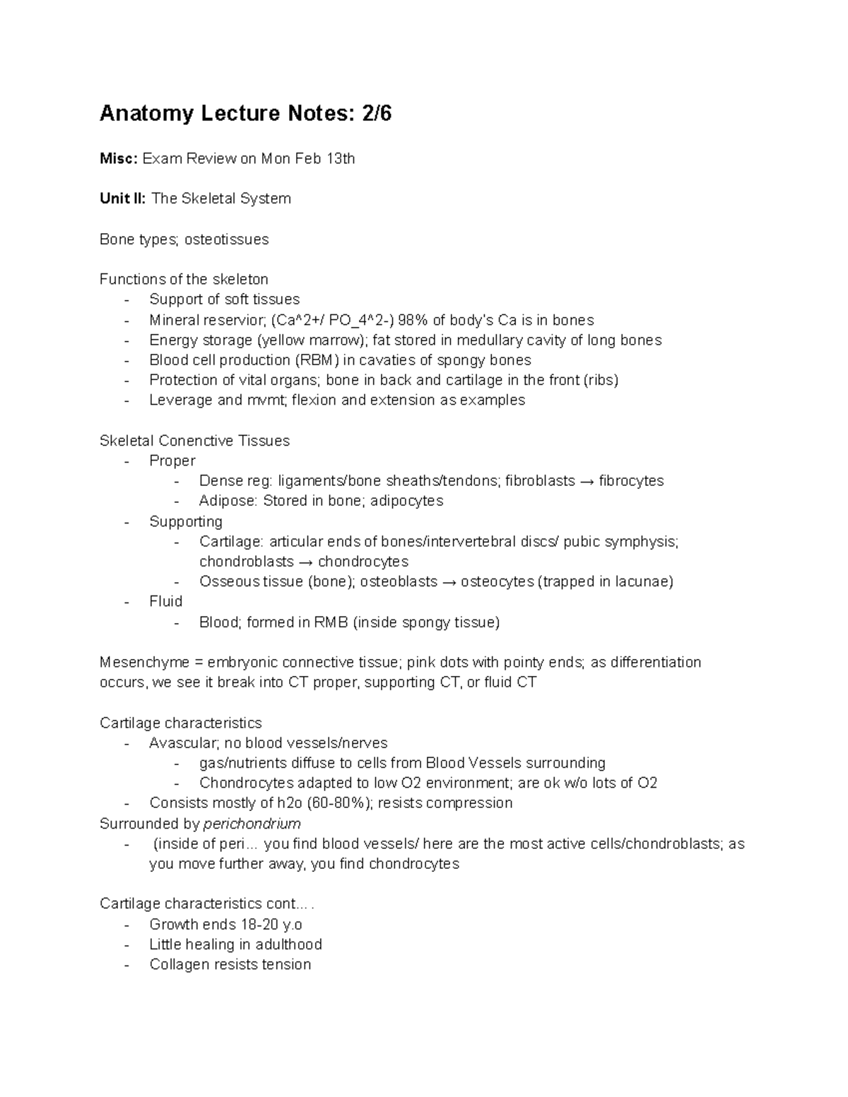 Unit II Notes - Anatomy Lecture Notes: 2/ Misc: Exam Review on Mon Feb ...