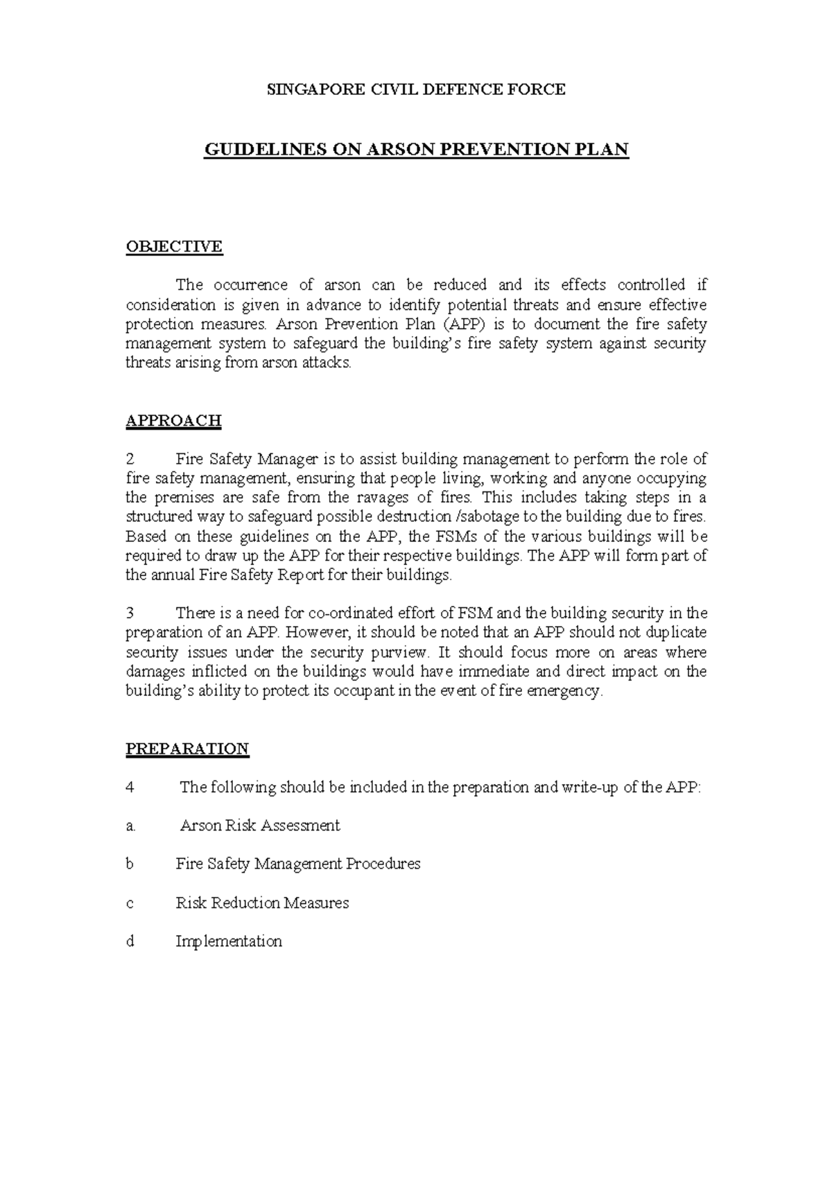 5 ERP Arson Prevention Plan - SINGAPORE CIVIL DEFENCE FORCE GUIDELINES ON ARSON PREVENTION PLAN ...