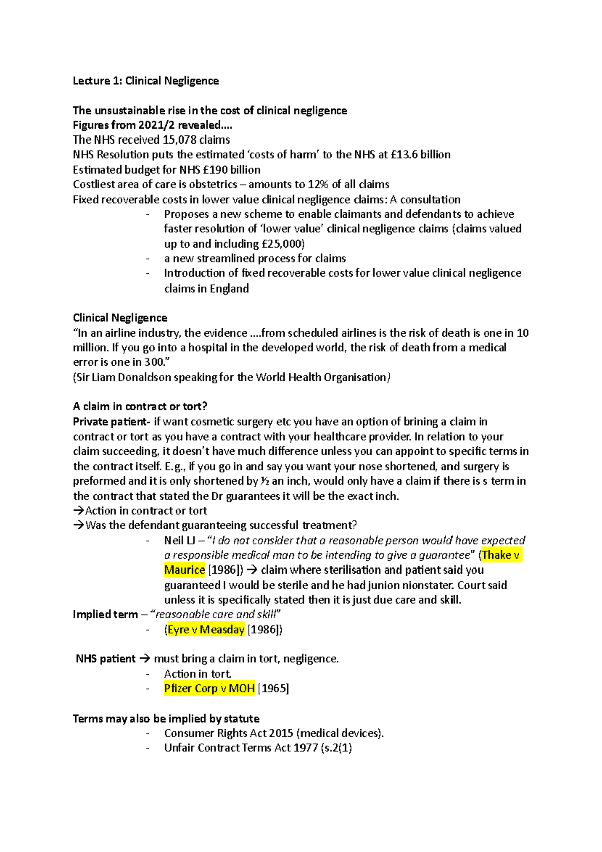 Lecture 1- Clinical Negligence - ... The NHS received 15,078 claims NHS ...