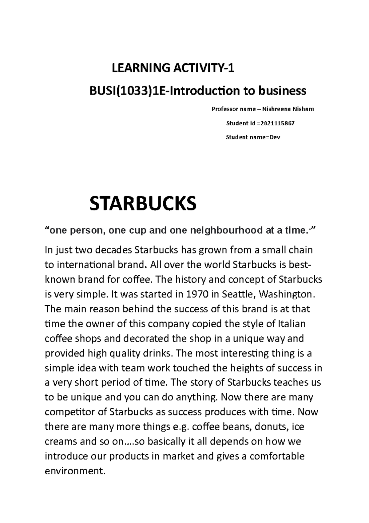 Learning Activity-1 business - LEARNING ACTIVITY- BUSI(1033)1E ...