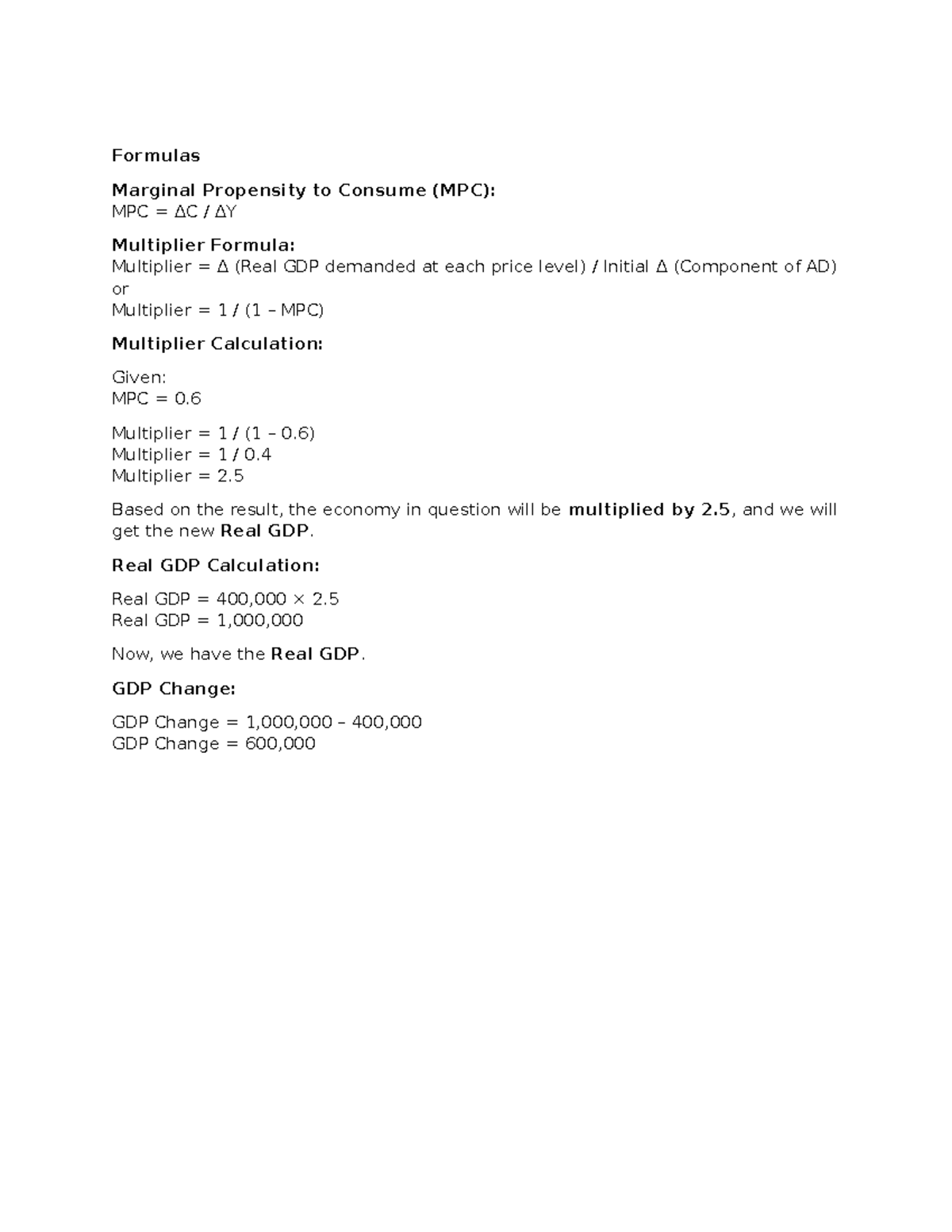Written assignment unit 6 - Formulas Marginal Propensity to Consume ...