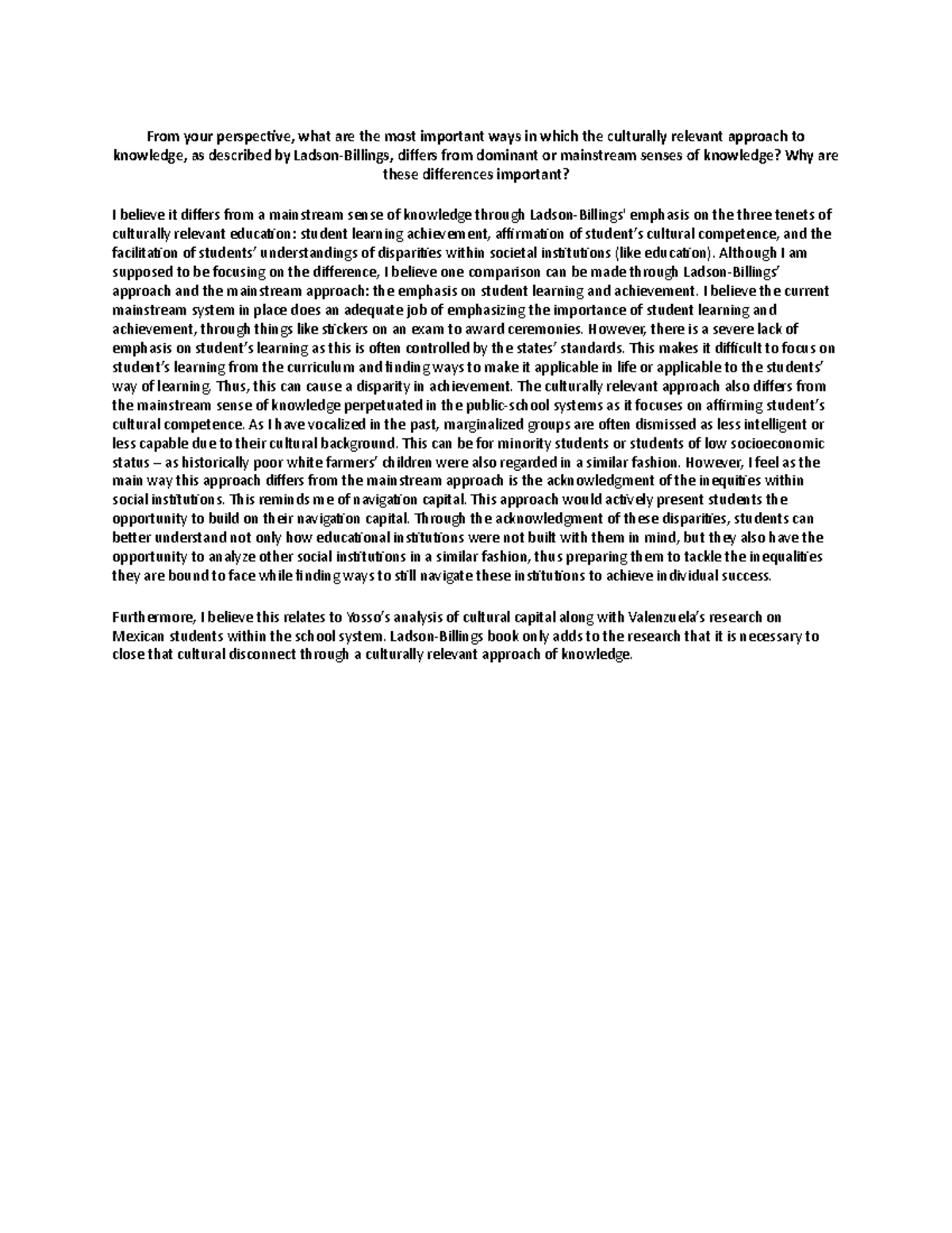 Reading Response Ten - From your perspective, what are the most ...