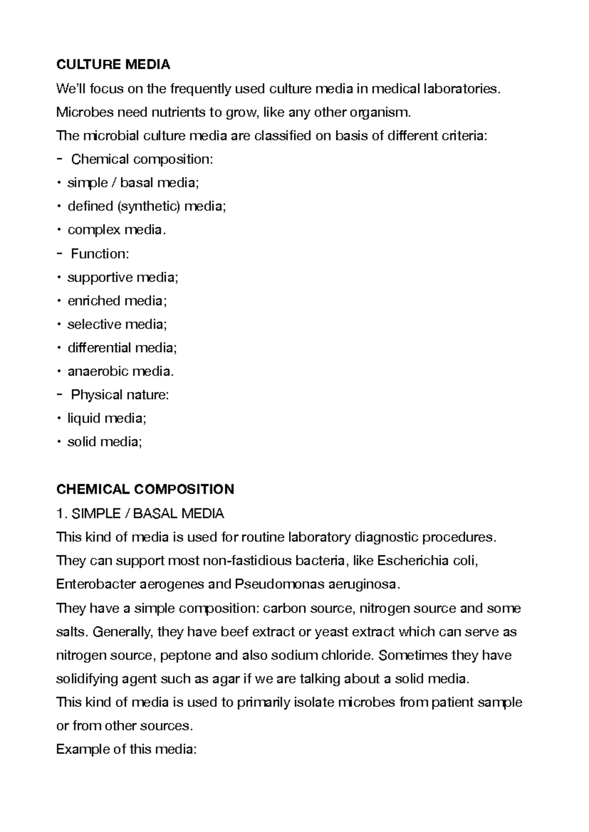 Culture media - Types of media - CULTURE MEDIA We’ll focus on the ...