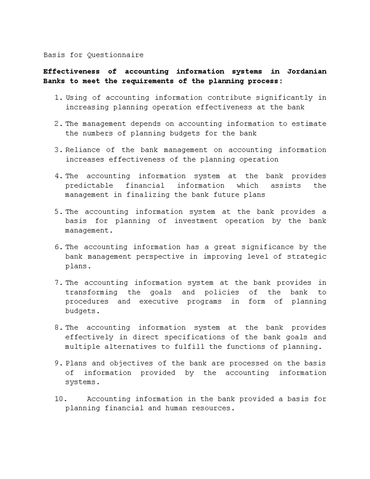 Basis-for-Questionnaire - Basis for Questionnaire Effectiveness of ...