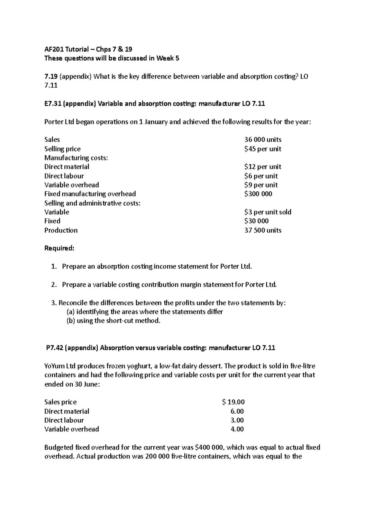AF201 Tutorial chps 7 19 - AF201 Tutorial – Chps 7 & 19 These questions ...