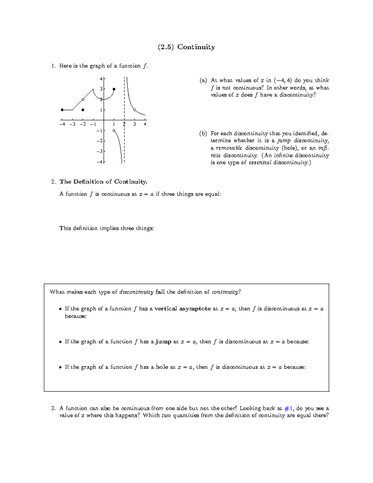 2 5 Continuity - (2) Continuity Here is the graph of a function f. 4 ...