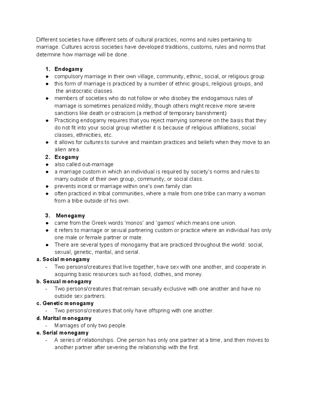 Marriage - notes - Different societies have different sets of cultural ...