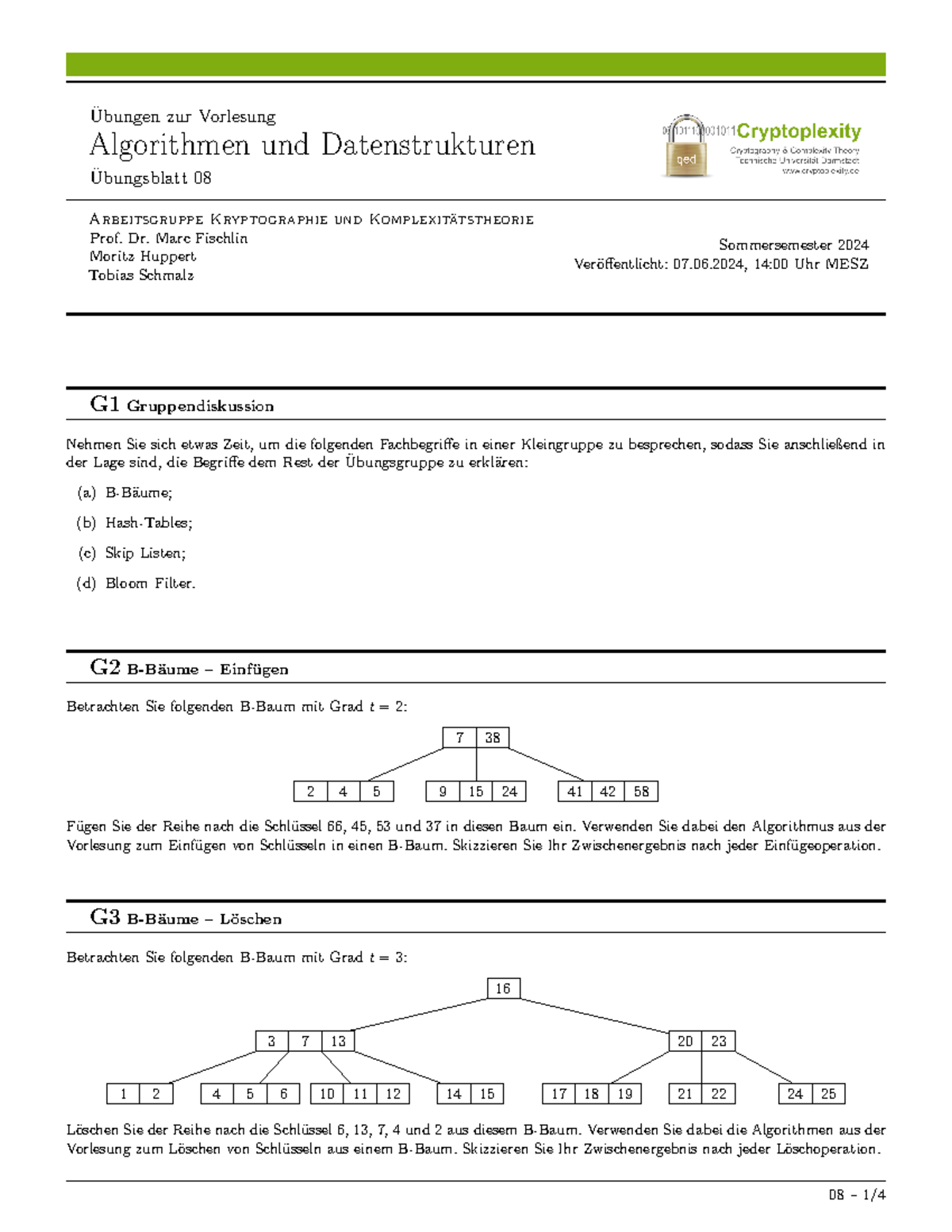 Übungsblatt 08 - Sose 2024 - Übungen zur Vorlesung Algorithmen und ...
