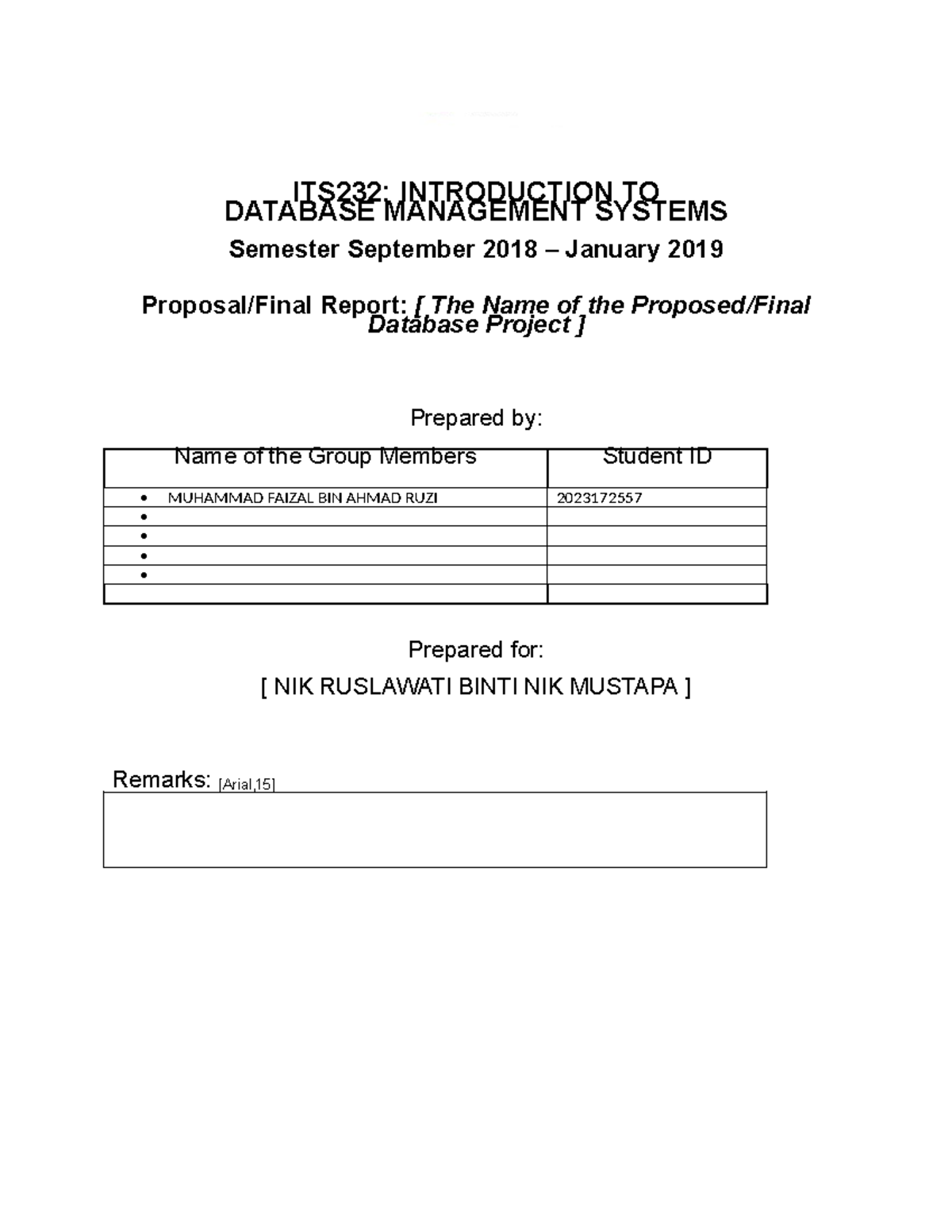 Cover page - Finance - ITS232: INTRODUCTION TO DATABASE MANAGEMENT ...
