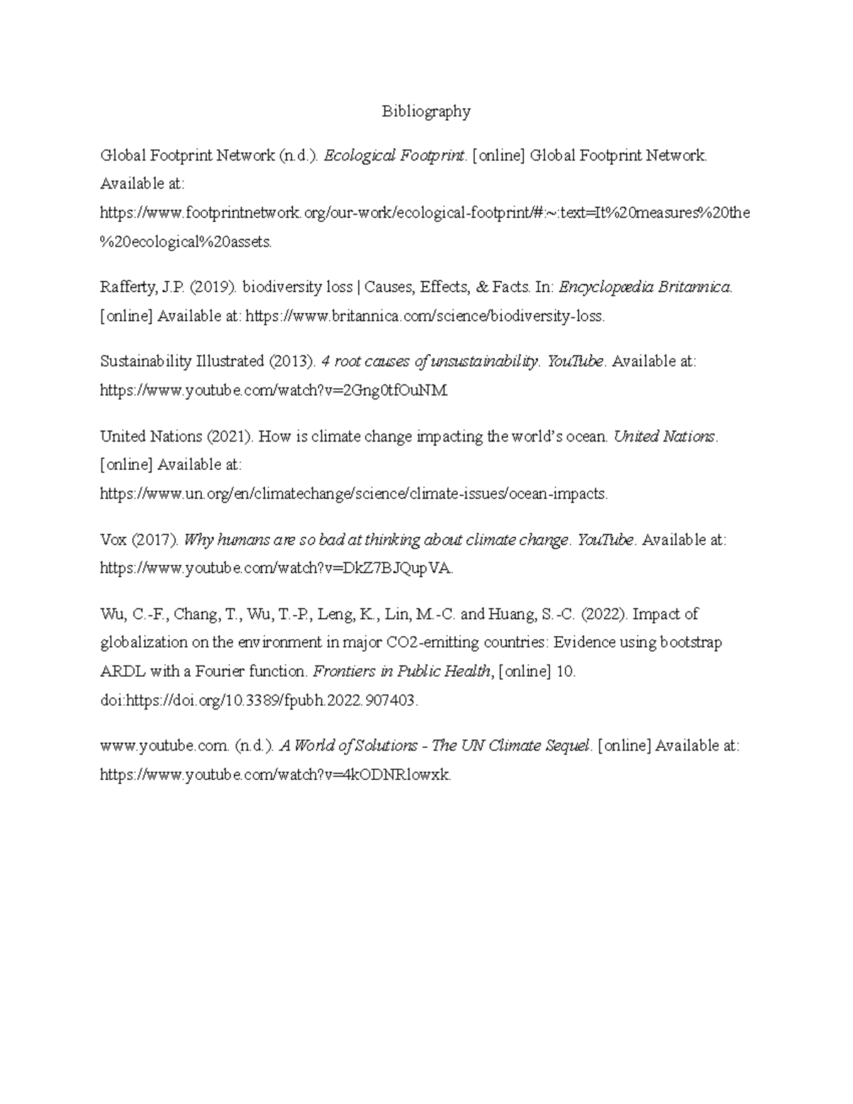 Mindmap Bibliography - Bibliography Global Footprint Network (n ...