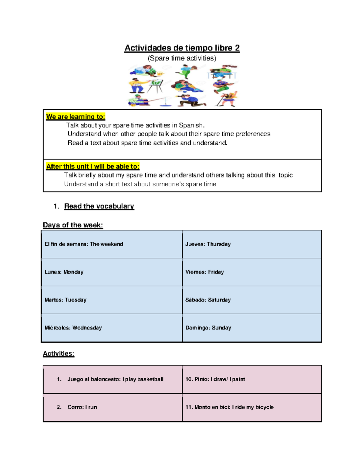 Spare time activities and developing advanced sentences - Actividades ...