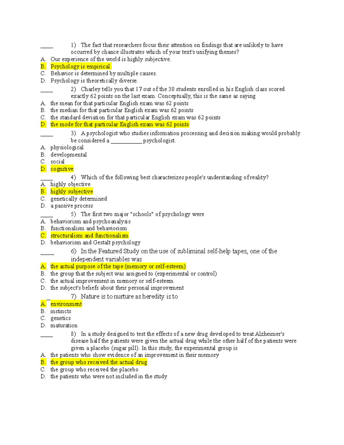 Multiple choice - Test 1 psy100 utm Multiple choice Test 1 psy100 utm ...