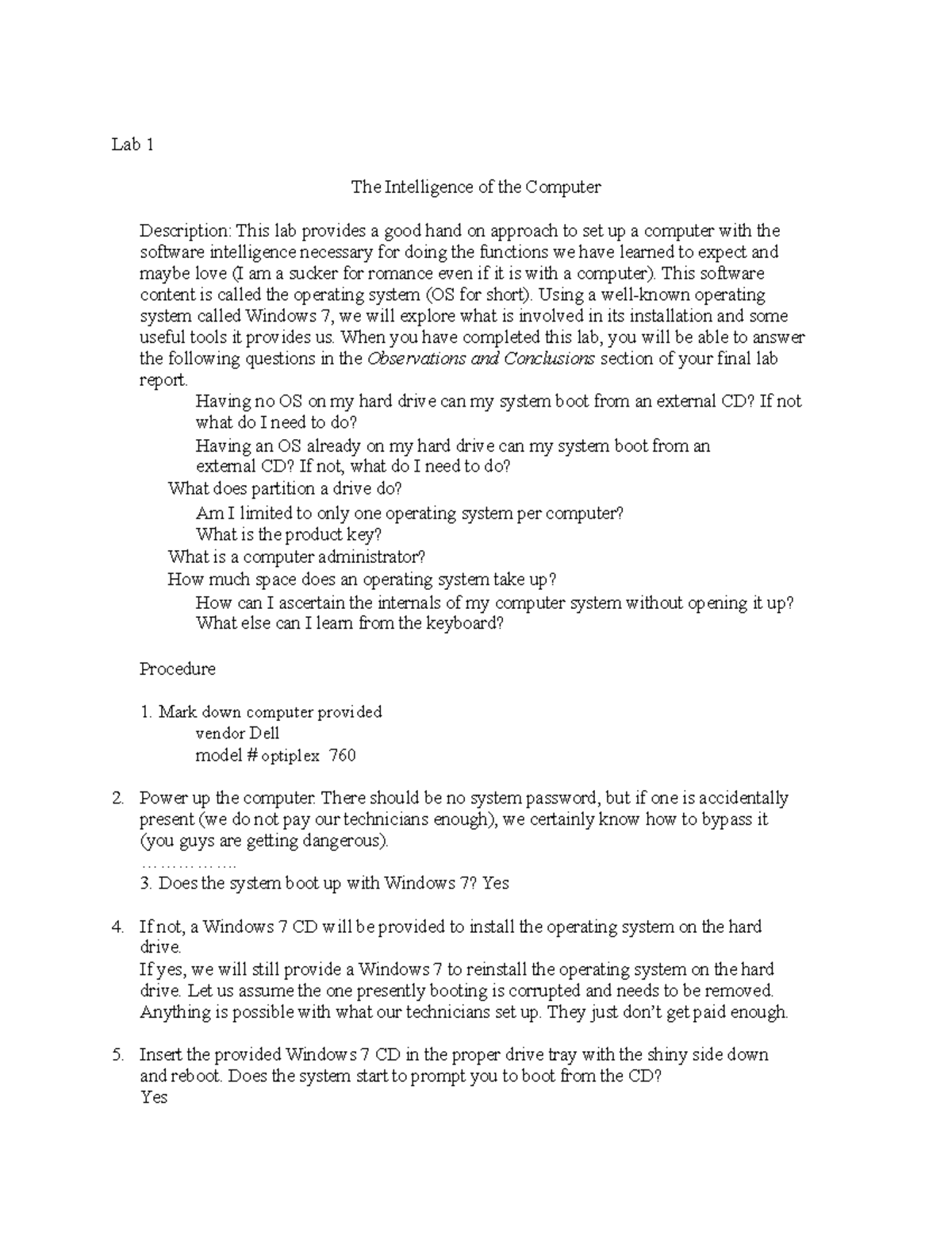 CSC 115 - Lab 1 - CSC 115 - Lab #1 Fall 2019 - The Intelligence of the ...