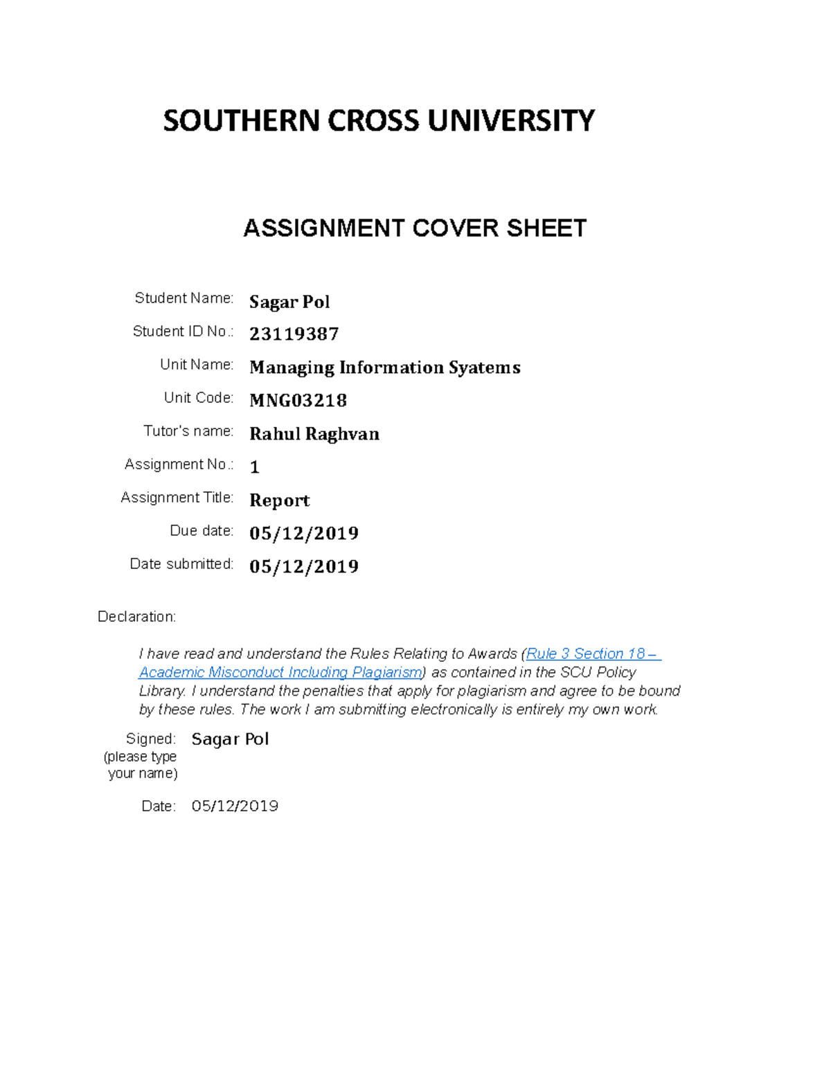 A1-MIS - Managing Information Systems - SOUTHERN CROSS UNIVERSITY ...