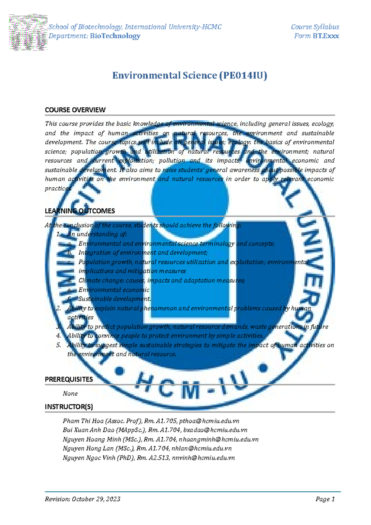 Environmental science syllabus 3 2021 - School of Biotechnology ...