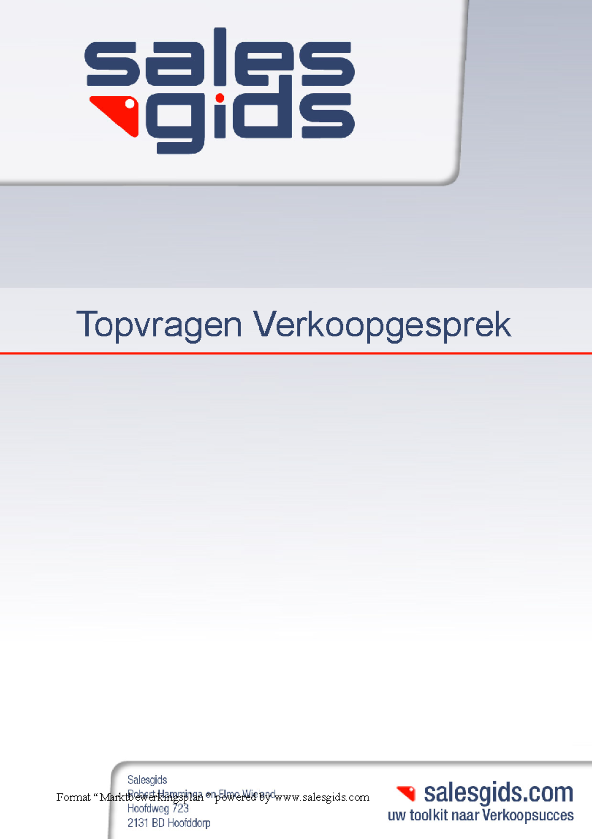 17 topvragen verkoopgesprek - Format “Marktbewerkingsplan ” powered by ...