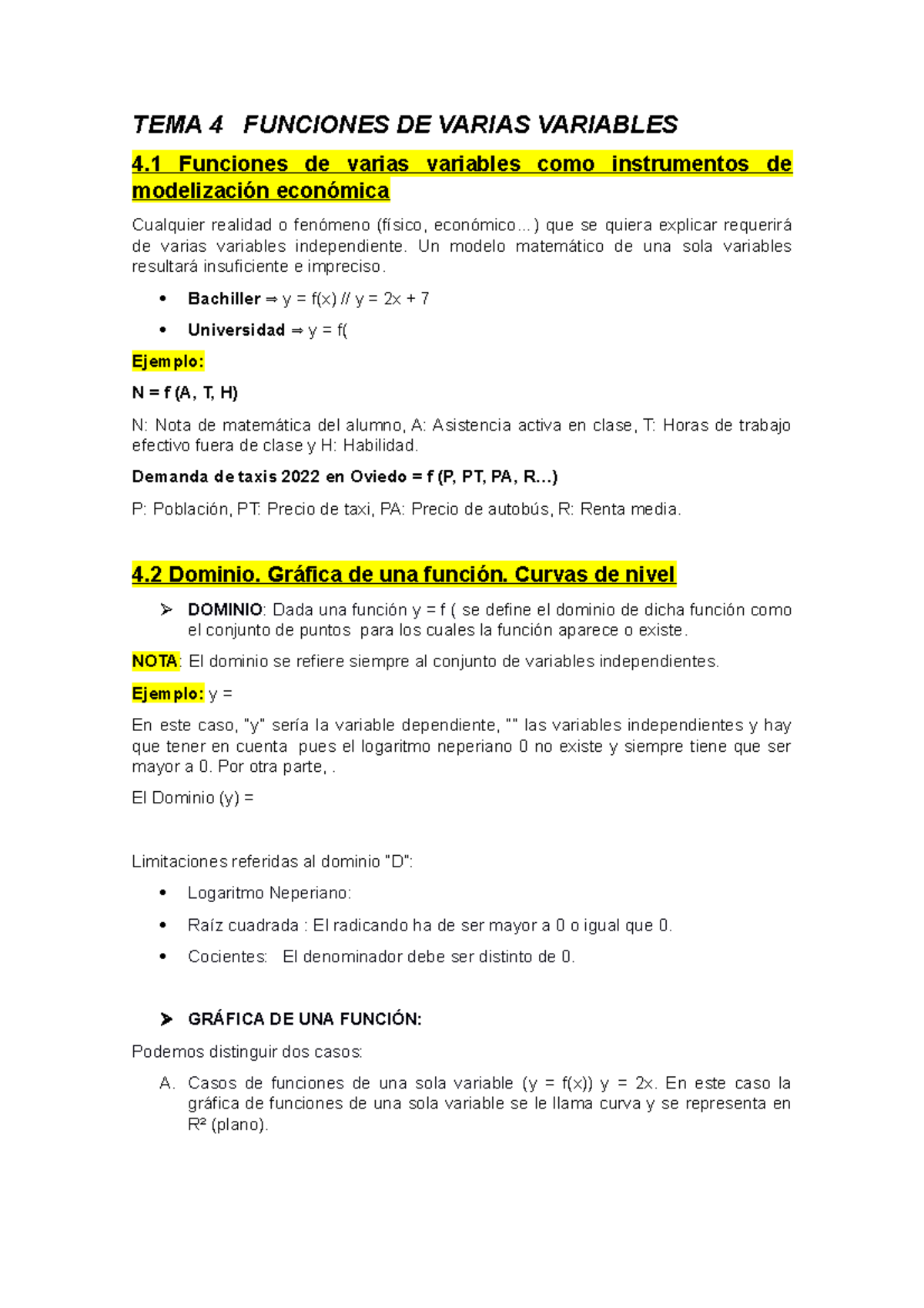 Unidad 4: Funciones de varias varibles - TEMA 4 FUNCIONES DE VARIAS VARIABLES 4 Funciones de ...