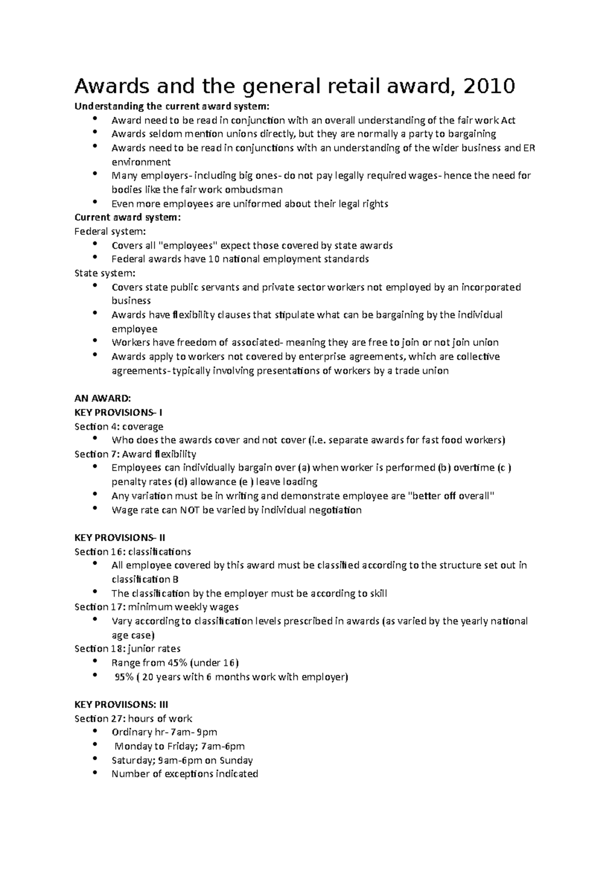 Awards and the general retail award - 1004GIR - Griffith - Studocu