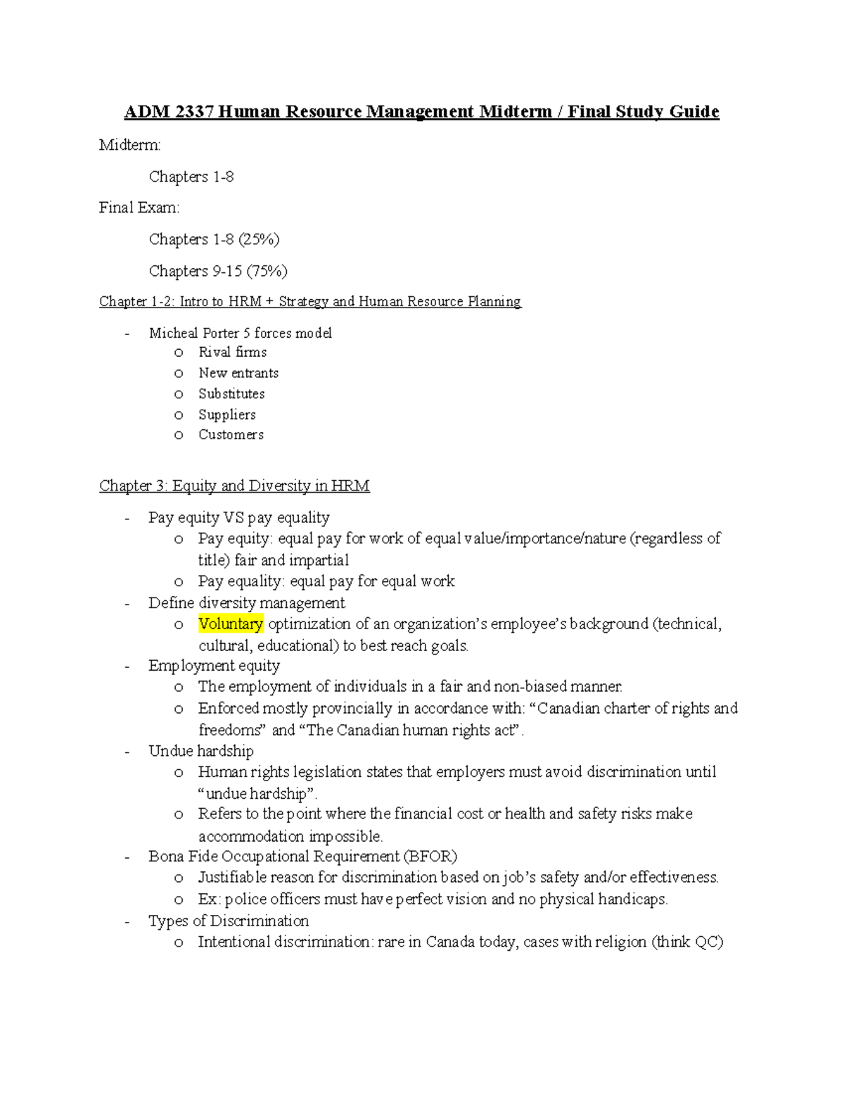 ADM 2337 Human Resource Management Exams Study Guide - ADM 2337 Human ...