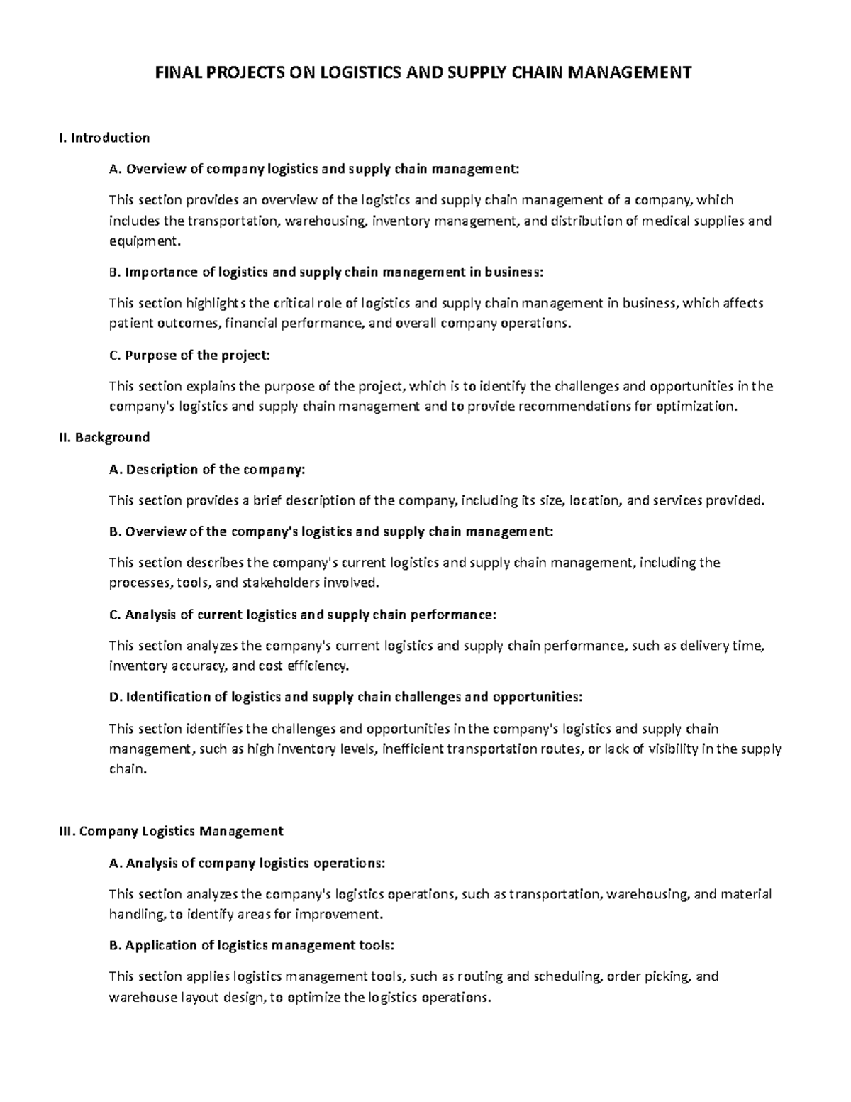 Final Activity - Format - FINAL PROJECTS ON LOGISTICS AND SUPPLY CHAIN ...