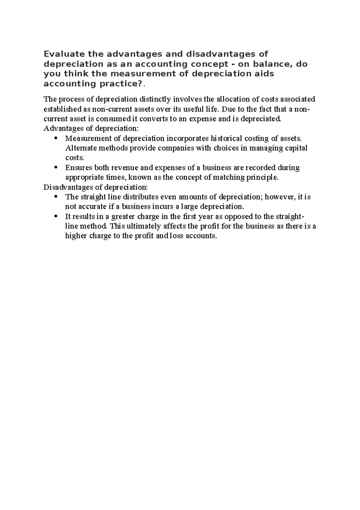 Accounting discussion 1 - Evaluate the advantages and disadvantages of ...