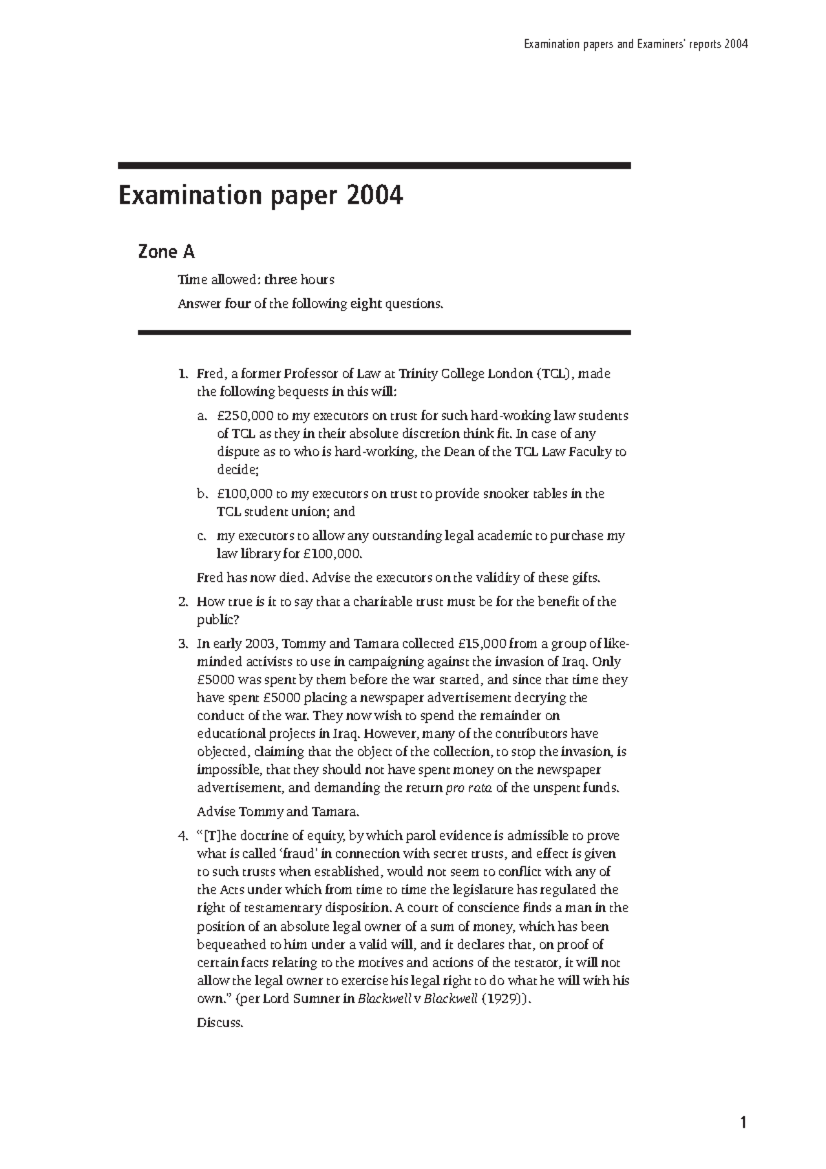 Exam 2010, questions - Examination papers and Examiners’ reports 2004 ...
