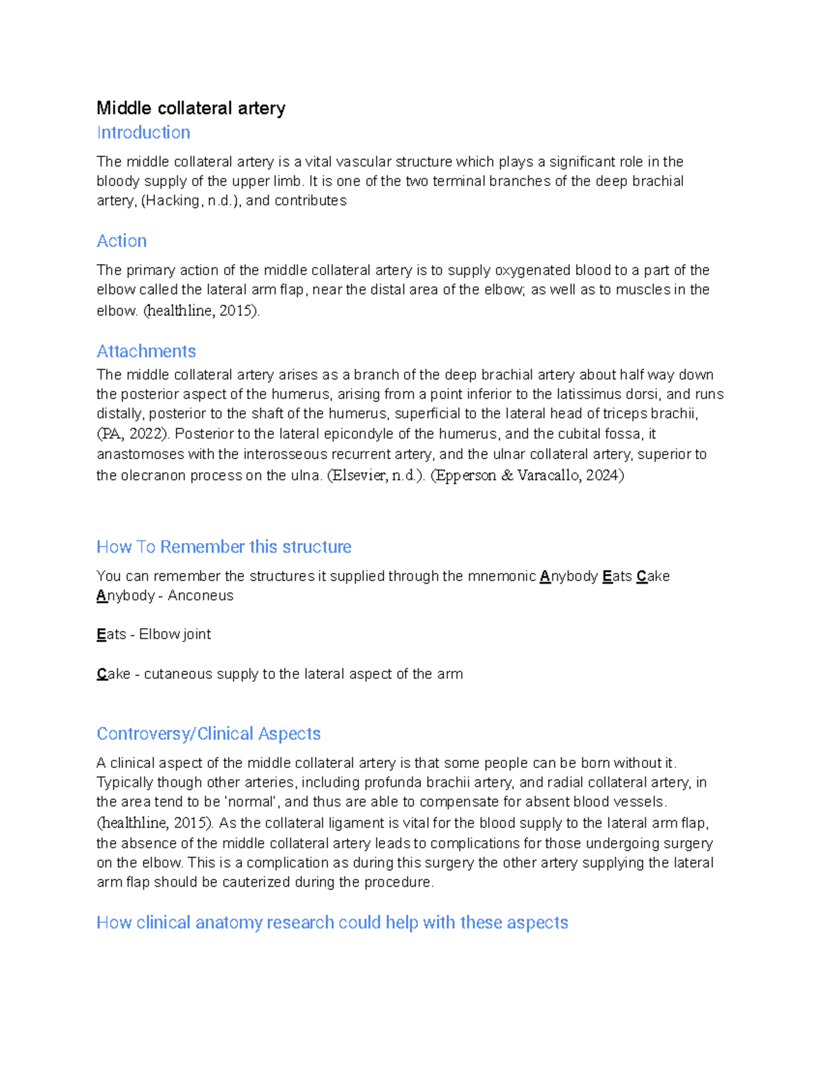 Middle collateral artery - It is one of the two terminal branches of ...