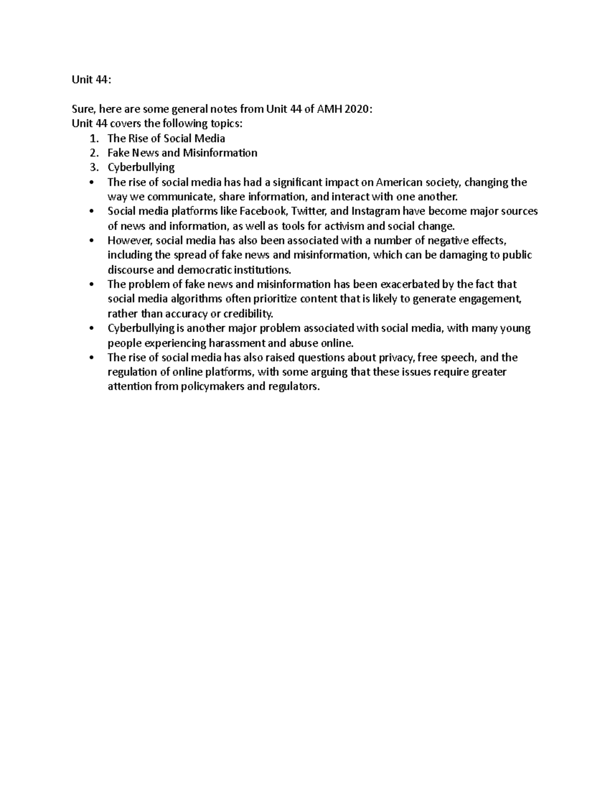 Unit 44 Notes AMH - Unit 44: Sure, here are some general notes from ...