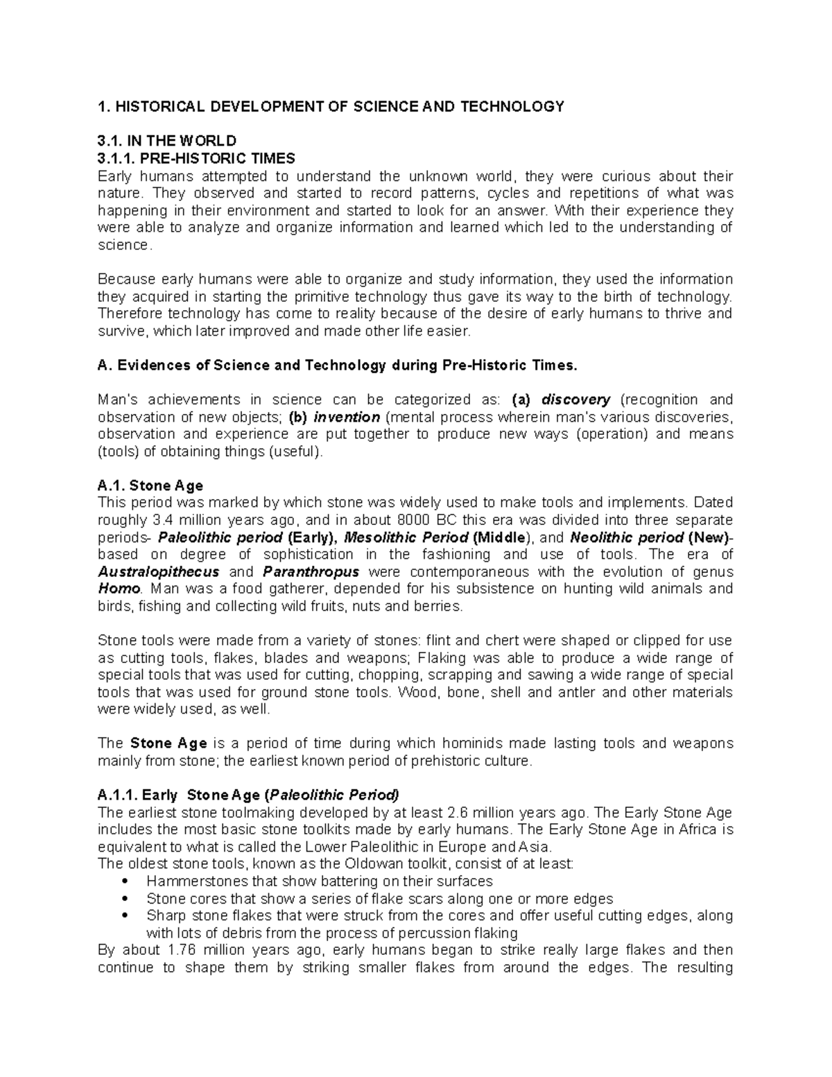 Historical Development OF Science AND Technology - 1. HISTORICAL ...