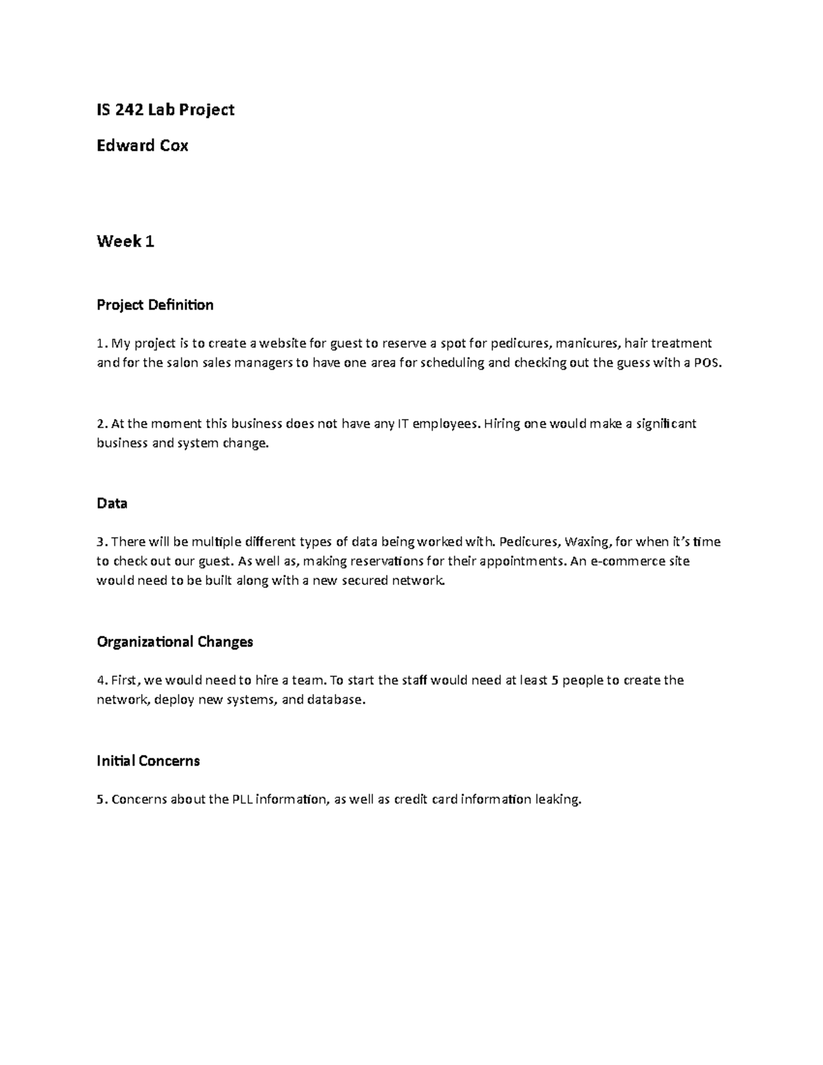 IS242 Week1 Cumm Project - IS 242 Lab Project Edward Cox Week 1 Project ...