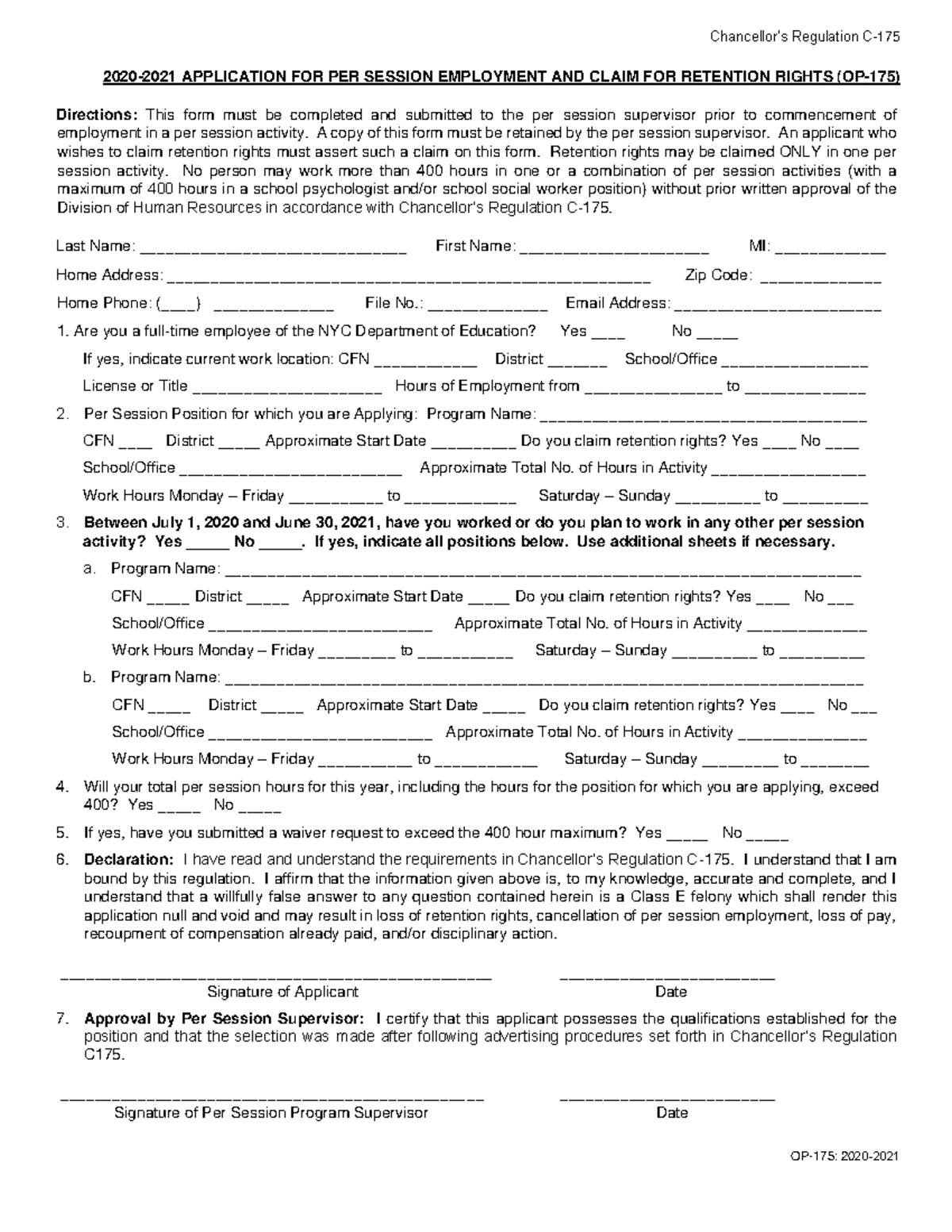 OP-175 SY 2020-2021 - ........ - Chancellor’s Regulation C- 20 20-2021 ...