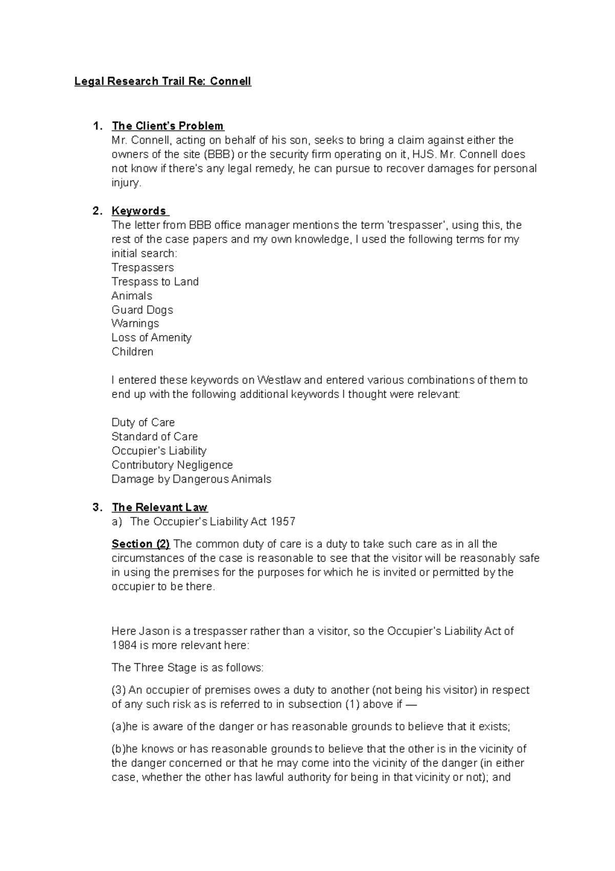 Legal Research Trail re connell - Legal Research Trail Re: Connell The ...