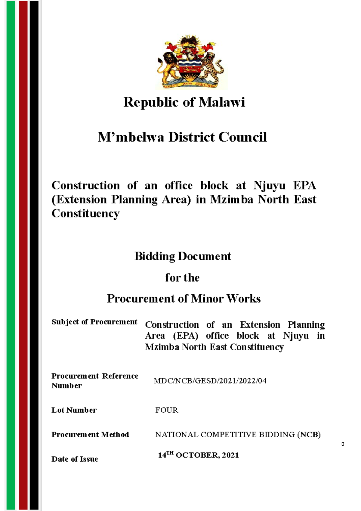 Njuyu EPA office block construction - 0 Republic of Malawi M’mbelwa ...