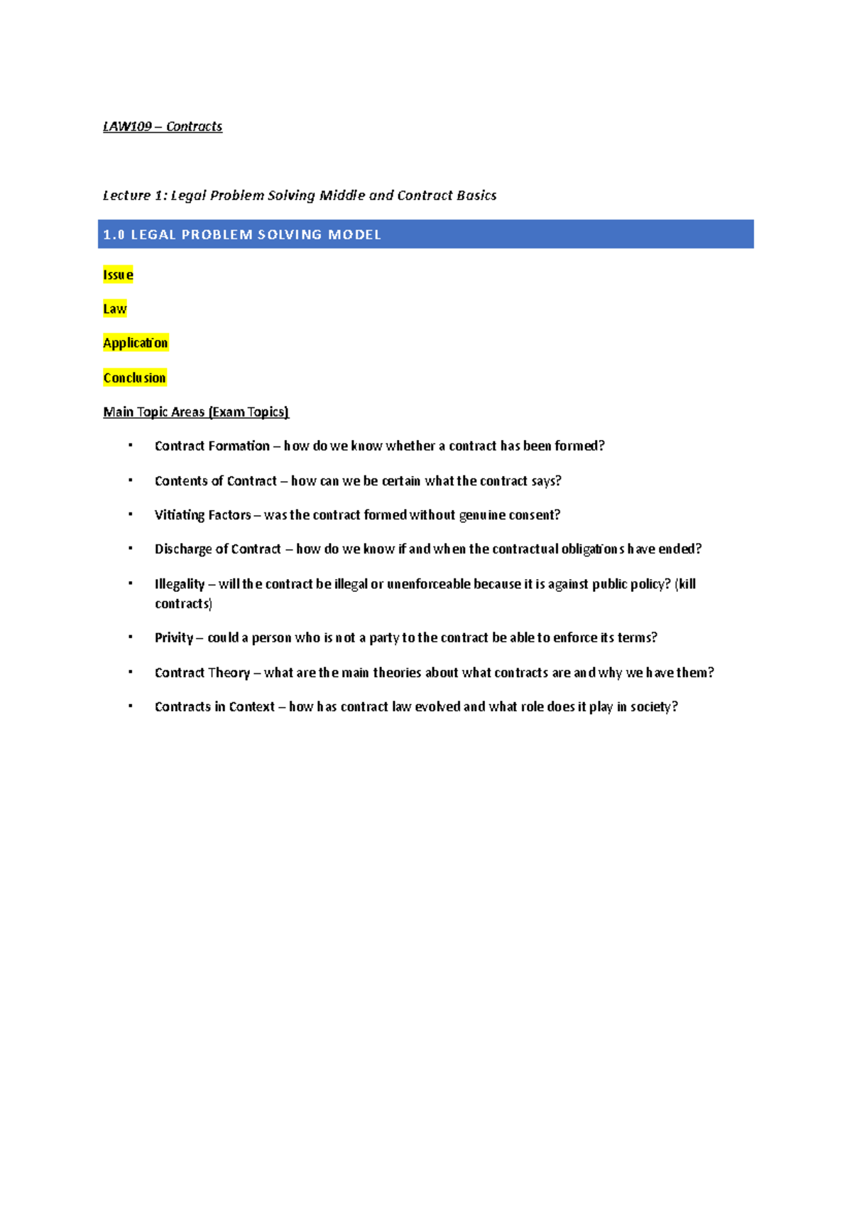 1.0 Legal Problem Solving Model - LAW109 – Contracts Lecture 1: Legal ...