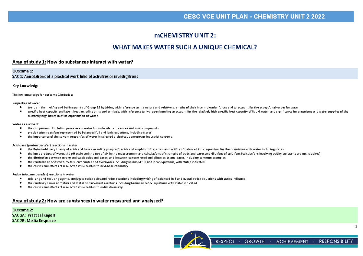 Emerald Secondary College - mCHEMISTRY UNIT 2: WHAT MAKES WATER SUCH A ...